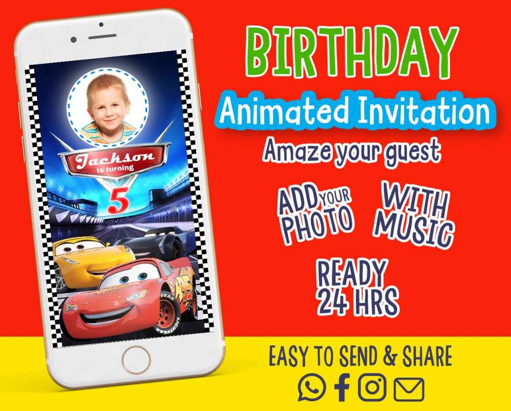 Cars Birthday Video Invitation, Lightning McQueen Party Invite