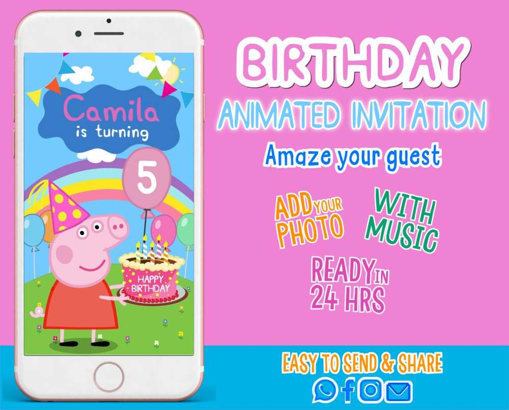 Peppa Pig Birthday Video Invitation | Animated Invite with Song