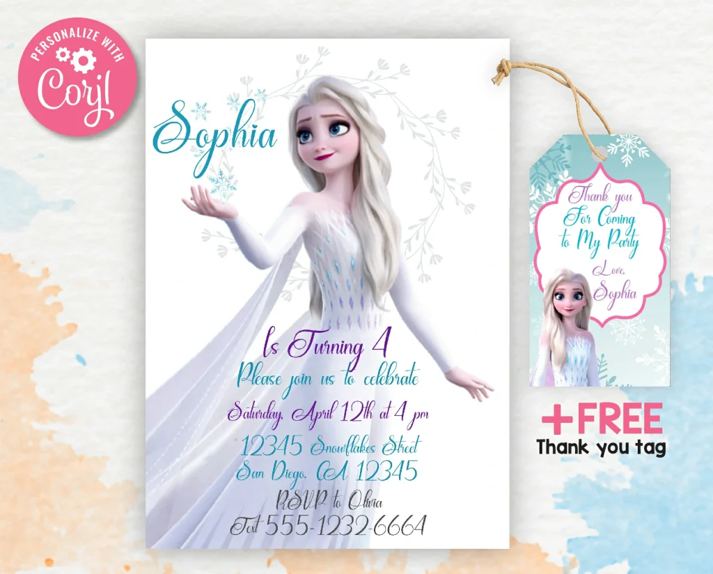 Frozen Birthday Party Invitation | Free thank you tag | Editable ...