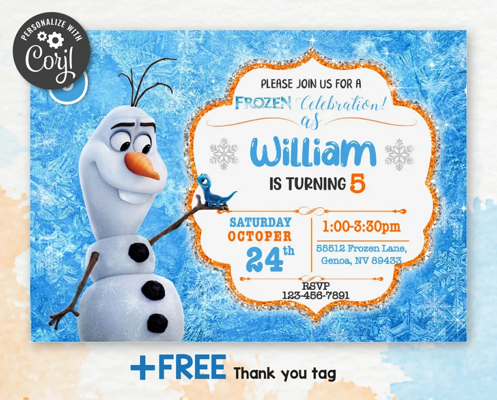 Frozen Birthday Party Invitation | Free thank you tag | Editable ...