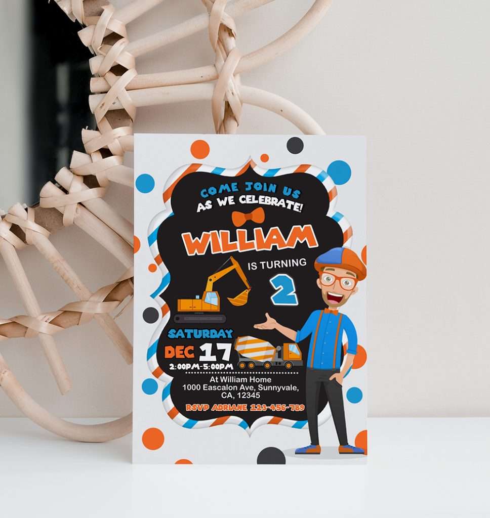 Blippi Birthday Party Invitation | Free thank you tag | Editable ...