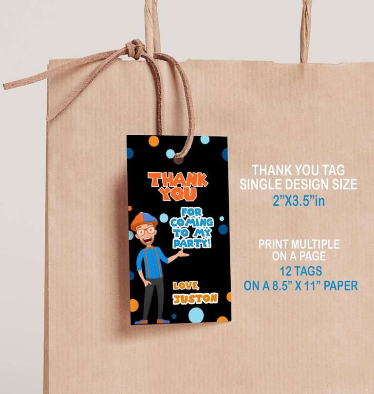 Blippi Thank you tags, Thank you gifts Template, Editable, Printable ...