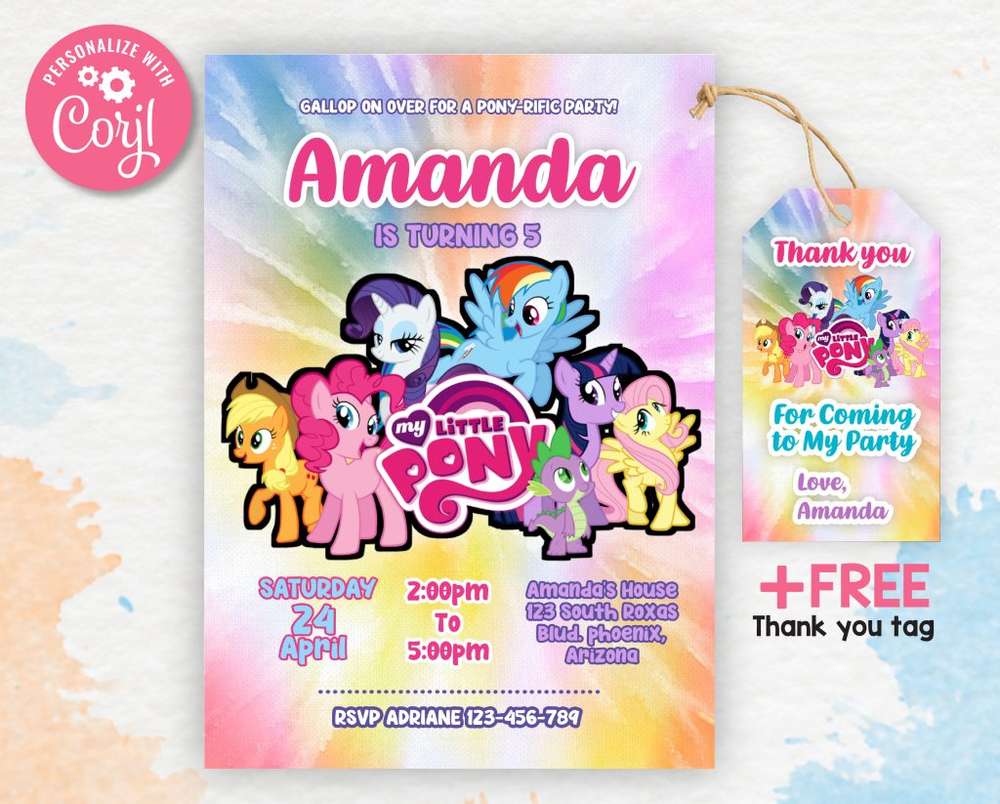 My Little Pony Birthday Party Invitation | Free thank you tag ...