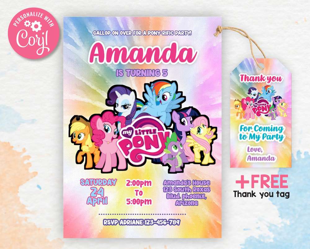 My Little Pony Birthday Party Invitation | Free thank you tag ...