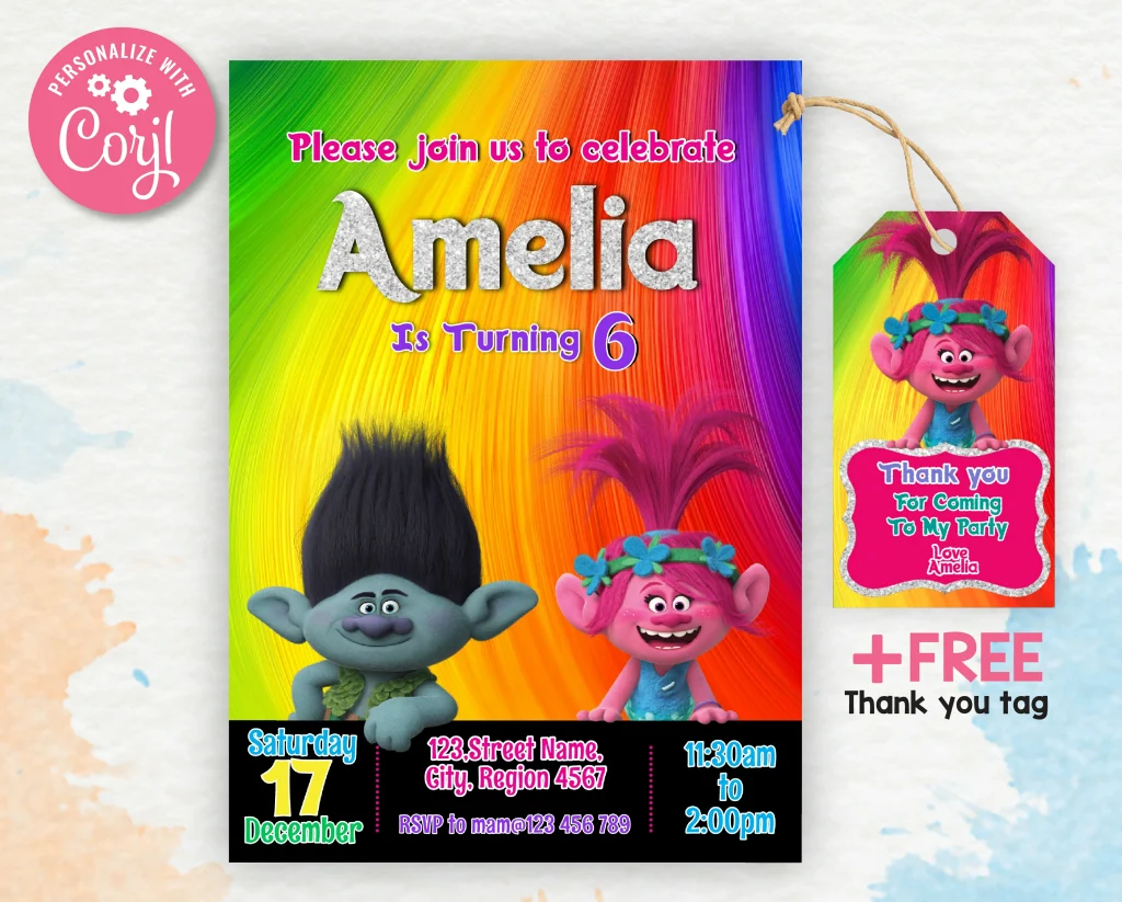 Trolls Movie Ticket Invitation Dreamworks Trolls