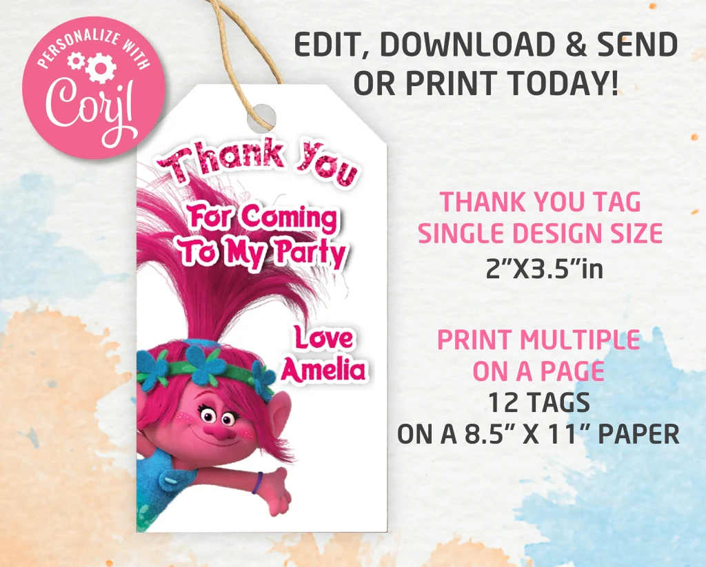trolls thank you tags - amazinginvite