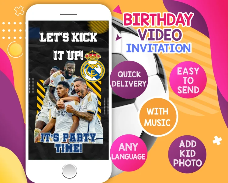 Real Madrid Birthday Video Invitation, Football Party Invite
